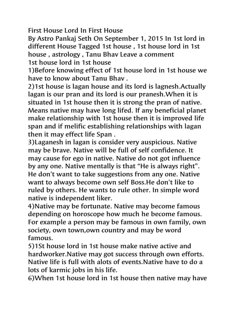 The Impact of the First House Lord Placed in Different Houses: Insights ...