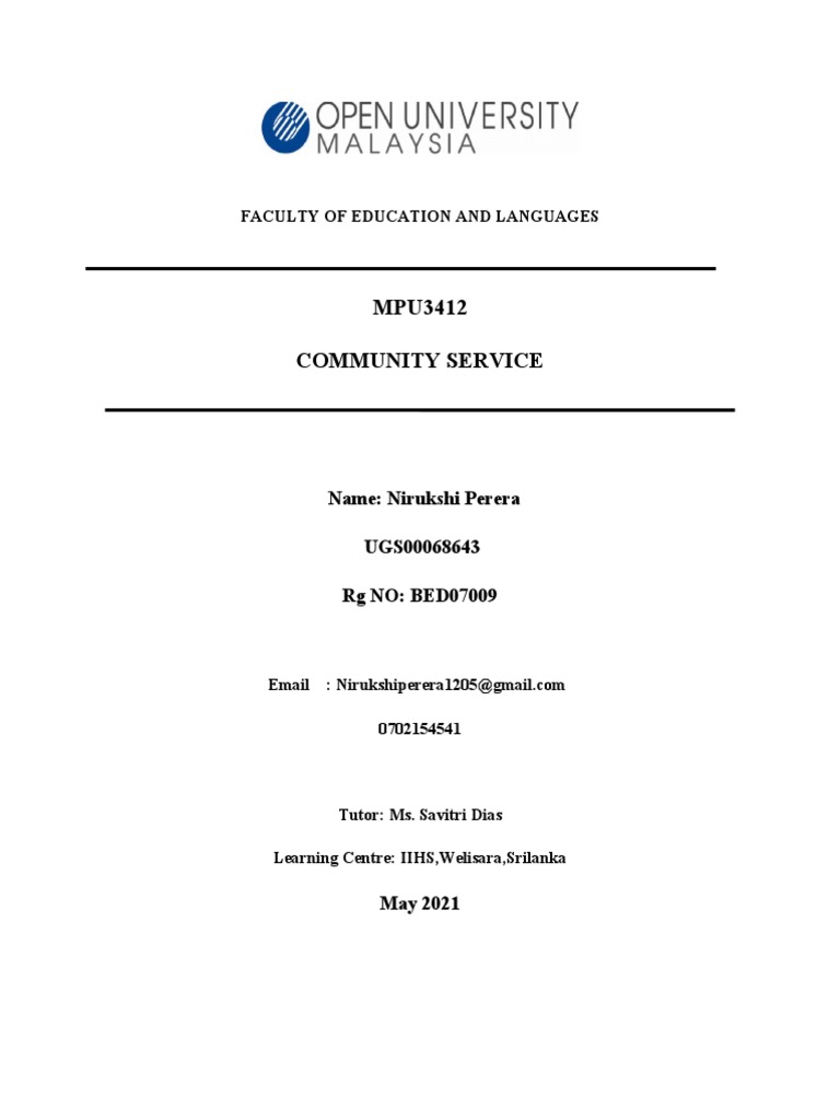 Community Service Assignment - BED07009 - Nirukshi Perera | PDF ...