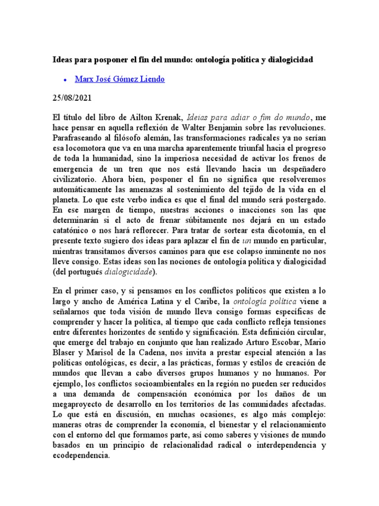 Ideas para Posponer El Fin Del Mundo | PDF | Ontología | Tolerancia