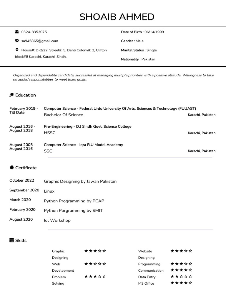Shoaib Resume | Download Free PDF | Computer Science | Computing