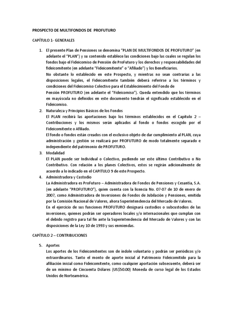 Prospecto de MultiFondos de ProFuturo | PDF | Pensión | Fondo de pensiones