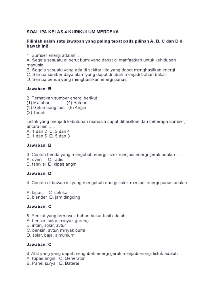 Soal Ipa Kelas 4 Kurikulum Merdeka | PDF | Seni