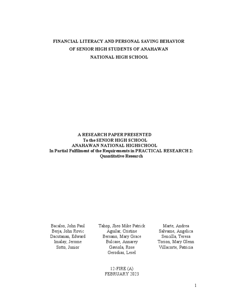 Financial Literacy and Personal Saving Behavior | PDF | Survey ...