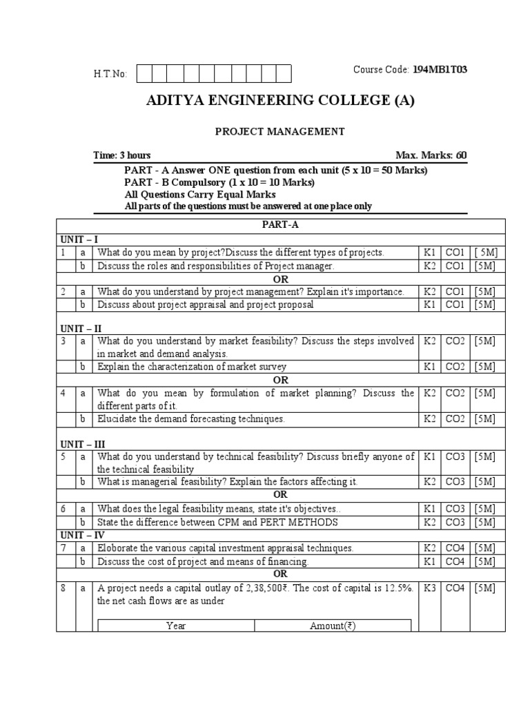 Project Management Model Question Paper | PDF | Corporations | Economies