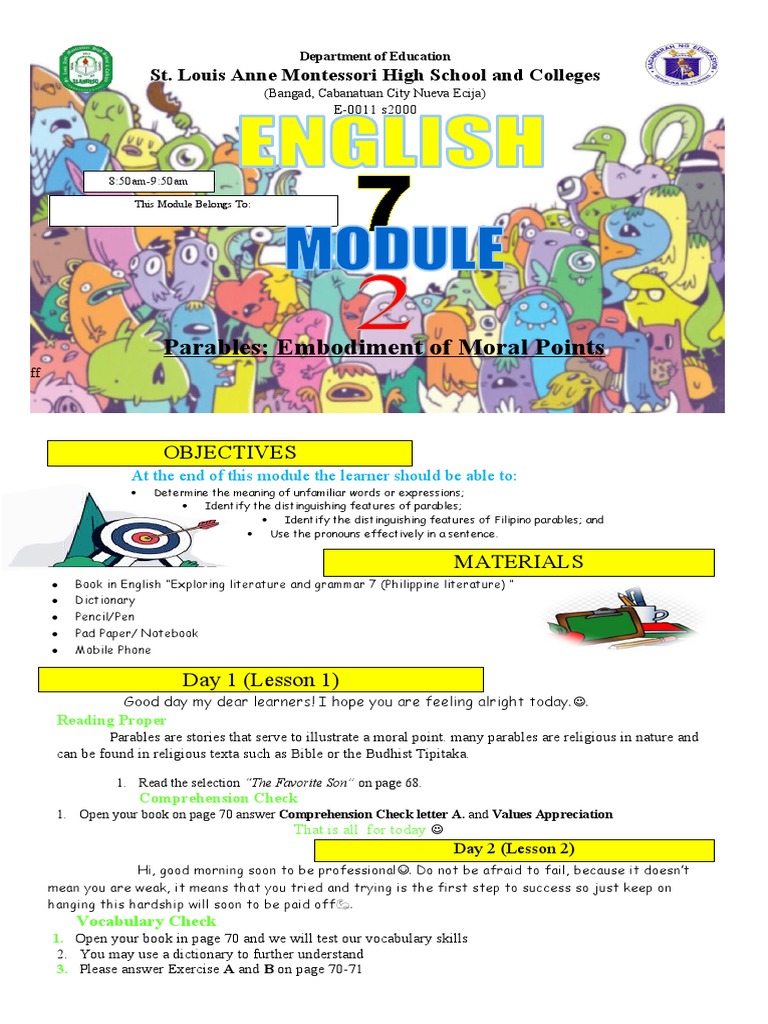 Parables: Embodiment of Moral Points: Objectives | PDF | Linguistics | Cognition