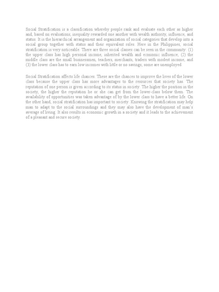 Social Stratification Is A Classification Whereby People Rank and ...
