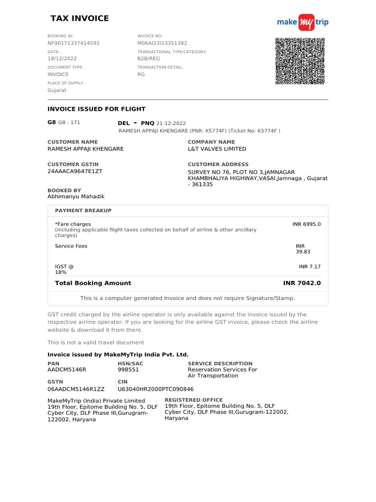 Booking Invoice M06ai23i13351382 | PDF | Service Industries | Economies