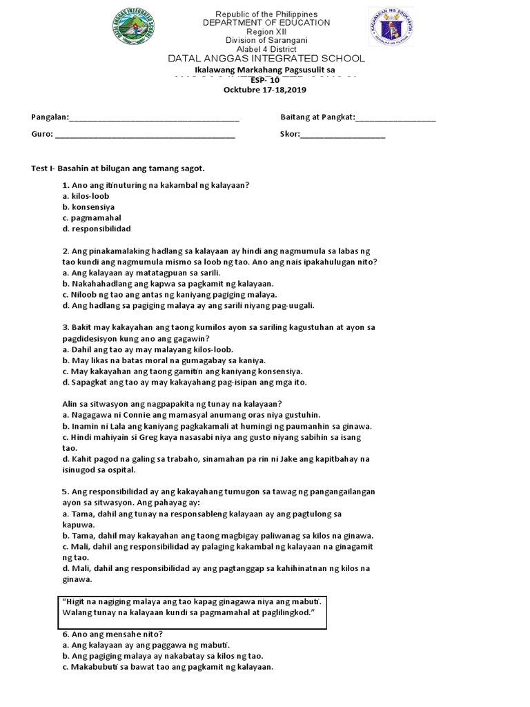 2ND Quarter Exam - Grade 10 | PDF