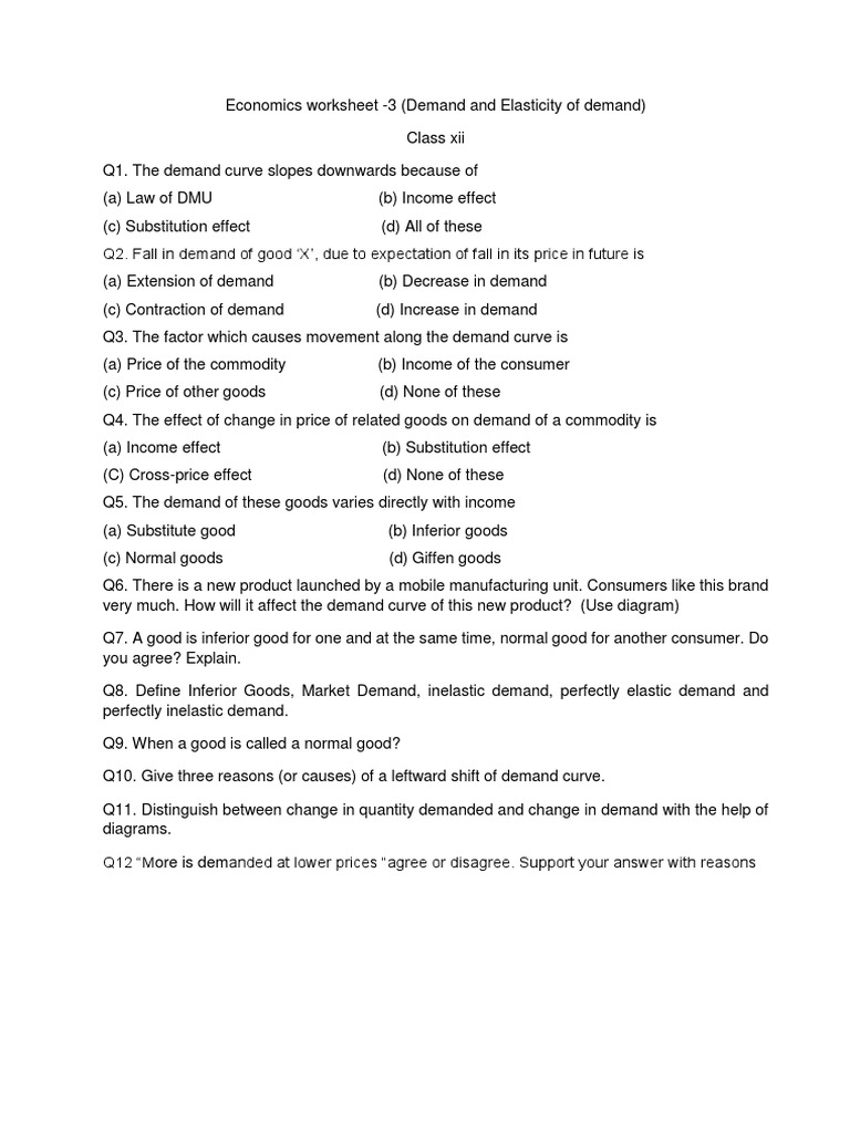 CBSE Class 12 Economics Demand and Elasticity of Demand | PDF