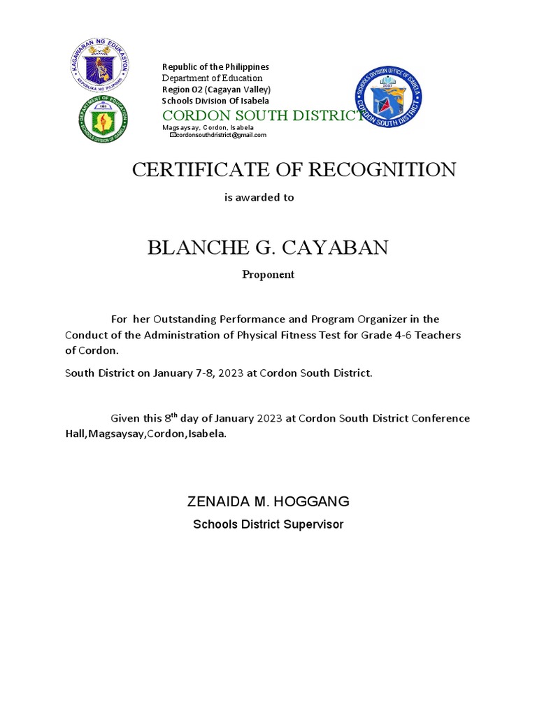Certificate of Recognition PFT | PDF