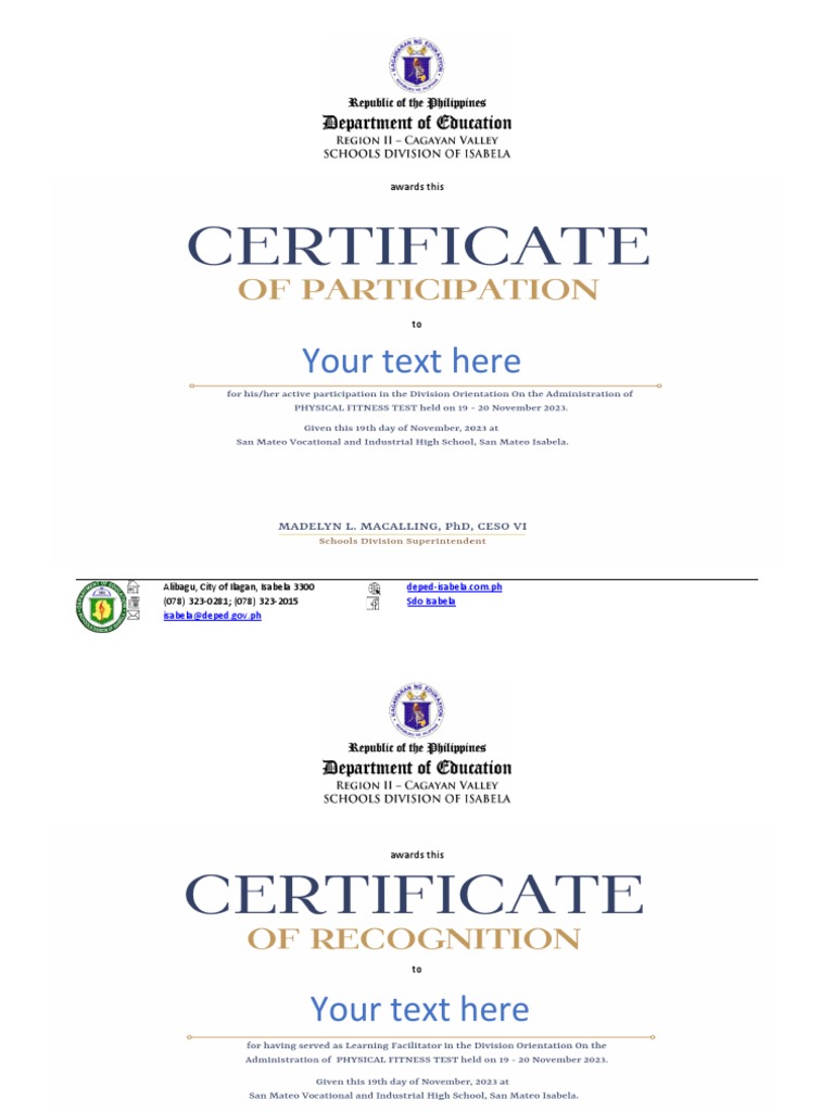 Certificate of Participation MAPEH | PDF