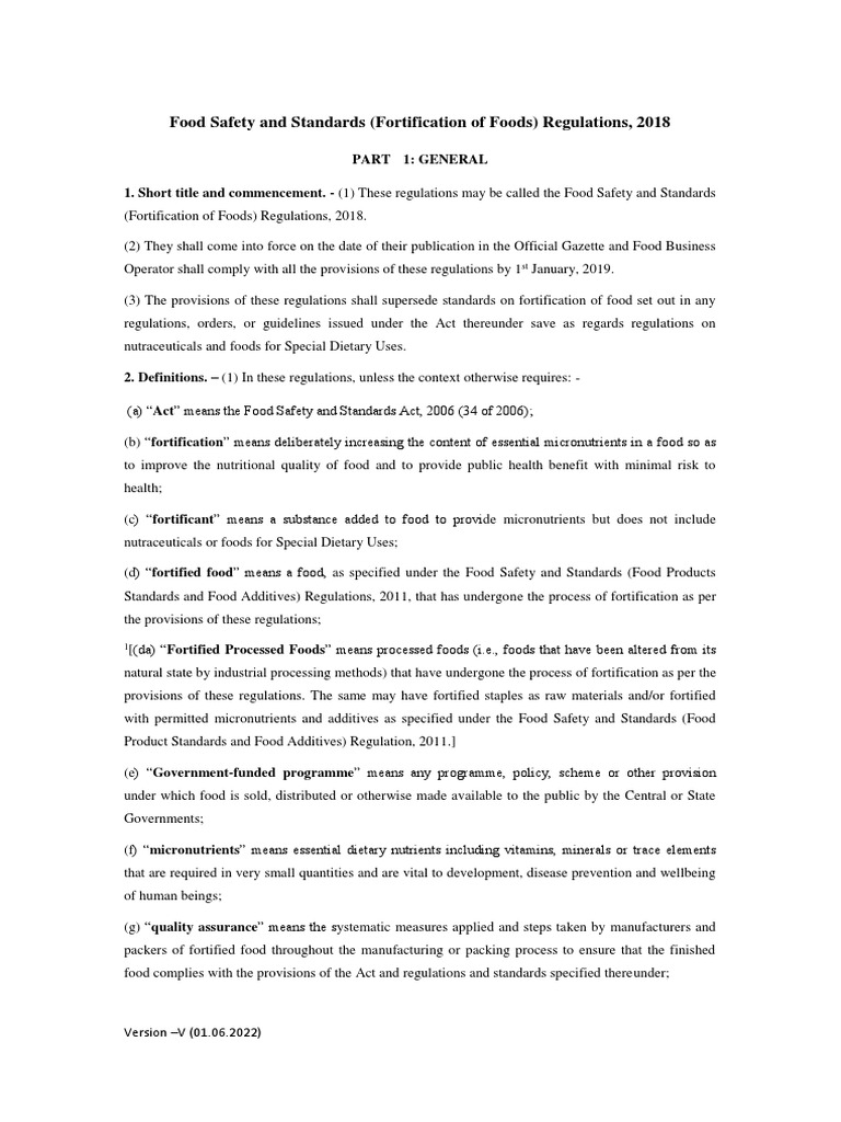Food Fortification Regulations 2018 | PDF | Micronutrient | Foods