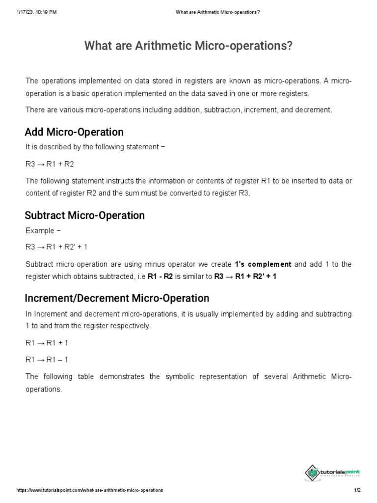What Are Arithmetic Micro-operations | Pdf | Arithmetic | Subtraction