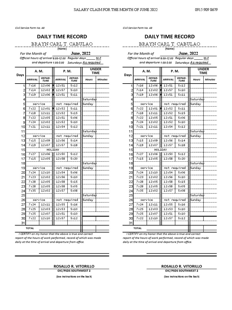 Cabulao DTR (June) | PDF