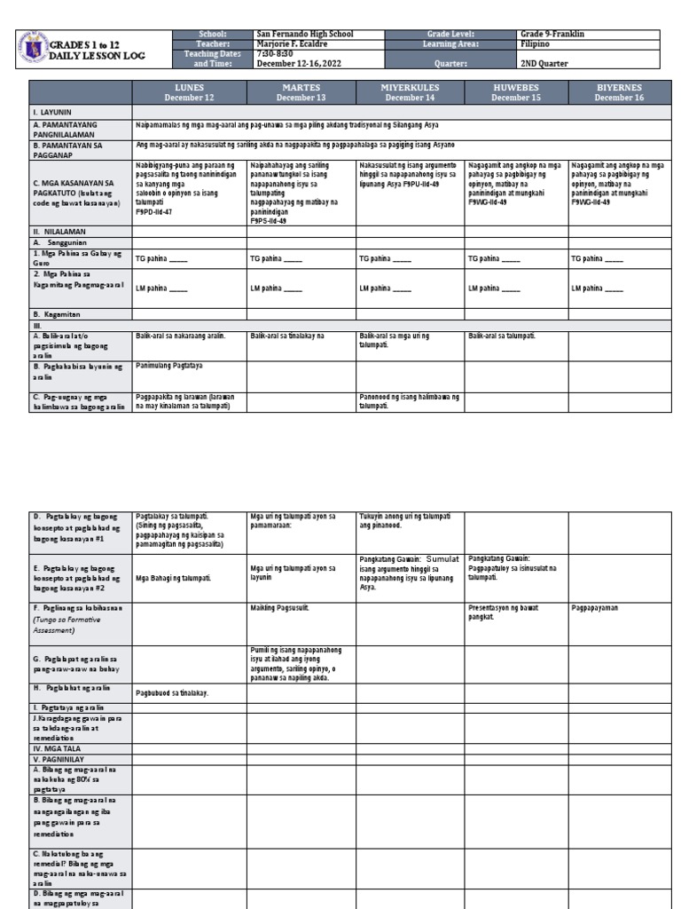 DLL FILIPINO 9 WEEK 4 Talumpati | PDF