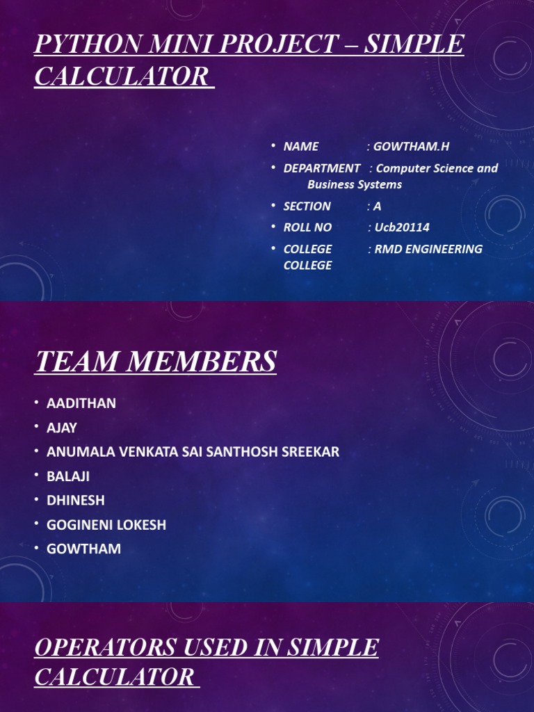 Python Mini Project - Simple Calculator Code with Operators | PDF
