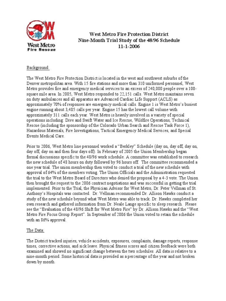 West Metro Fire 48/96 Schedule Study | PDF