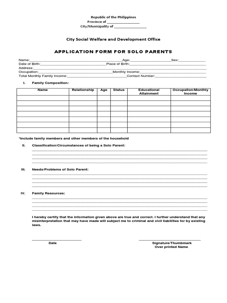 Solo Parent Form 1 | PDF | Economies | Justice