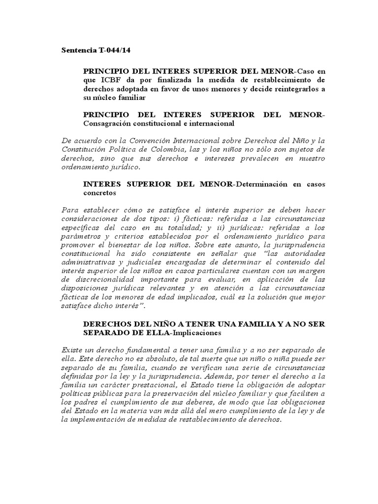 T 044 14 | PDF | Derechos de los niños | Caso de ley