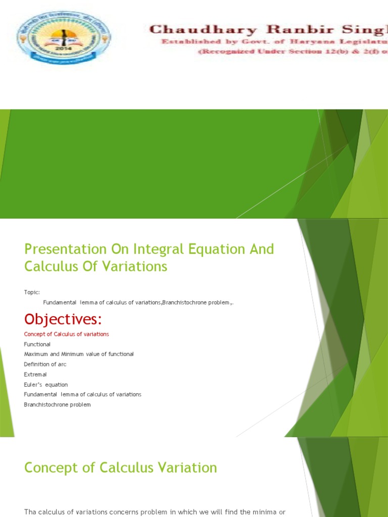 Sheetal 202890 Ppt Integral Equation And Calculus Of Variations Pdf Calculus Of Variations