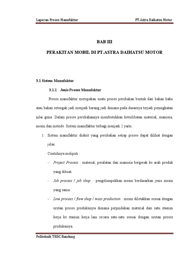 Adoc - Pub - Bab III Perakitan Mobil Di Ptastra Daihatsu Motor | PDF