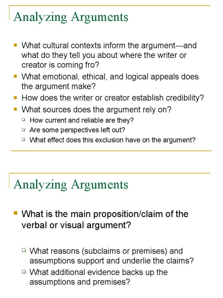 Analyzing Arguments Powerpoint Slides | PDF Analyzing Arguments Powerpoint Slides | PDF
