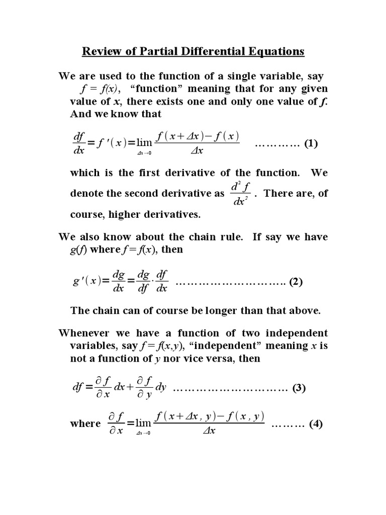 Review of Partial Differential Equations | PDF | Derivative | Multivariable Calculus
