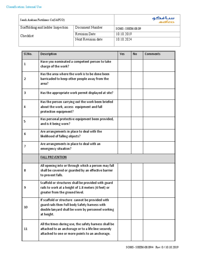 SAFCO-SHEM-08.09 Scaffolding Ladder Inspection Checklist-I | PDF ...