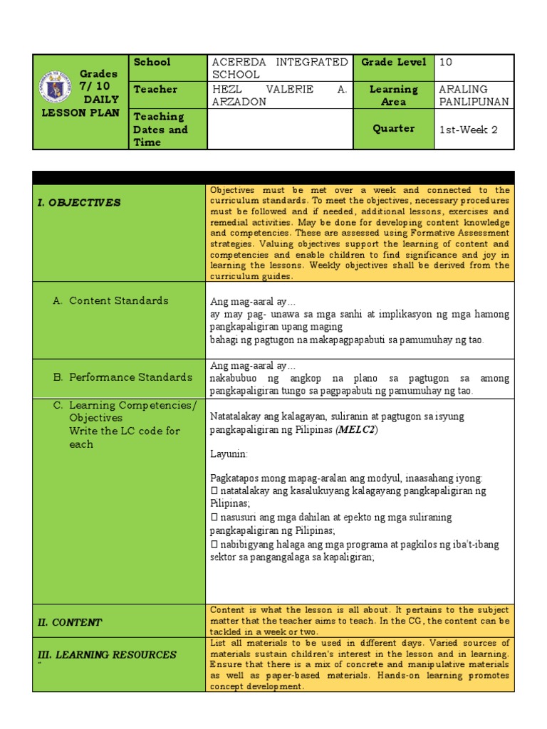 LP - Week | PDF | Learning | Teachers