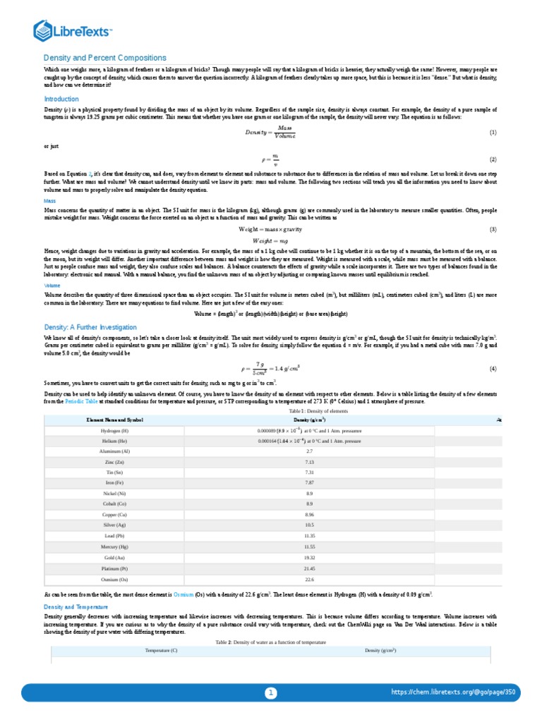 Density and Percent Compositions | PDF | Density | Buoyancy