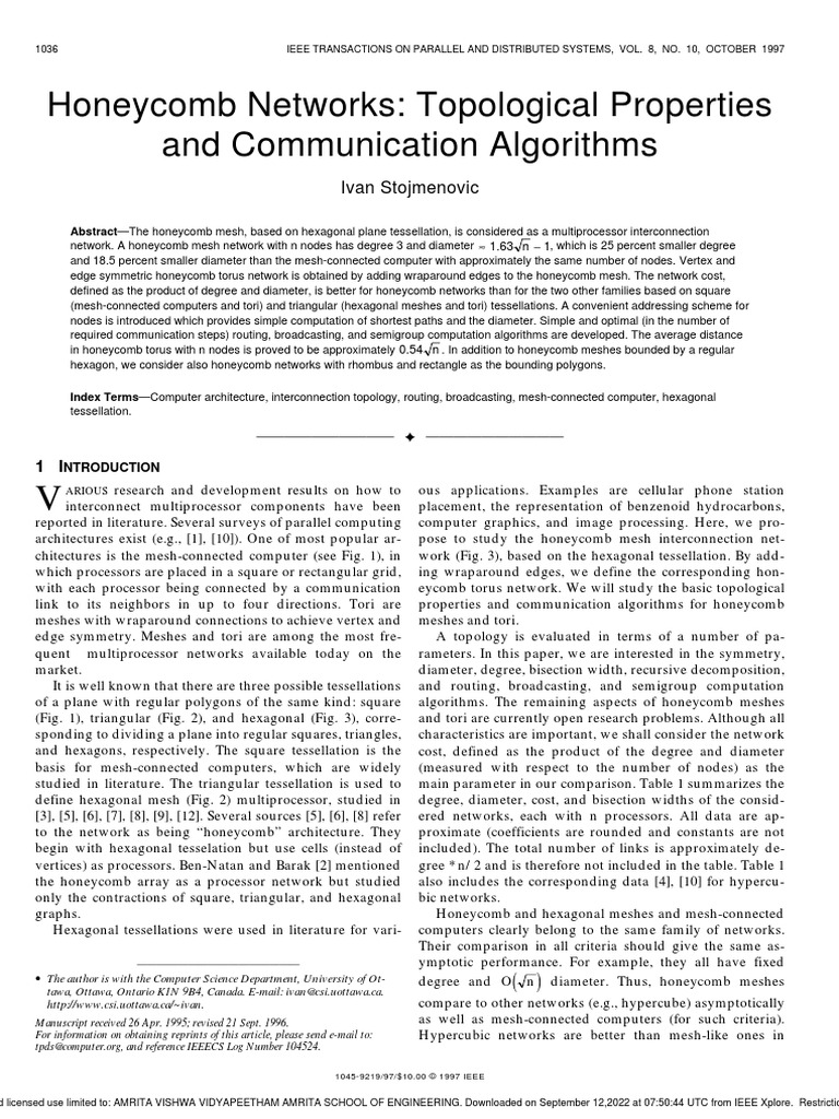 Honeycomb Networks Topological Properties and Communication Algorithms | PDF | Routing | Geometry