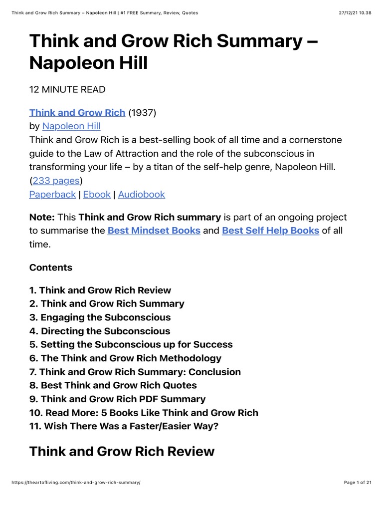 Think and Grow Rich Summary Insights | PDF | Emotions | Mind