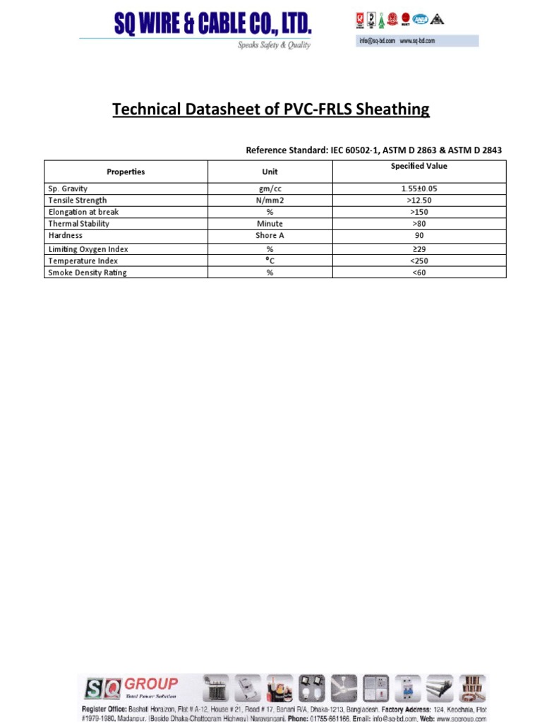 PVC-FRLS Sheathing Technical Datasheet | PDF