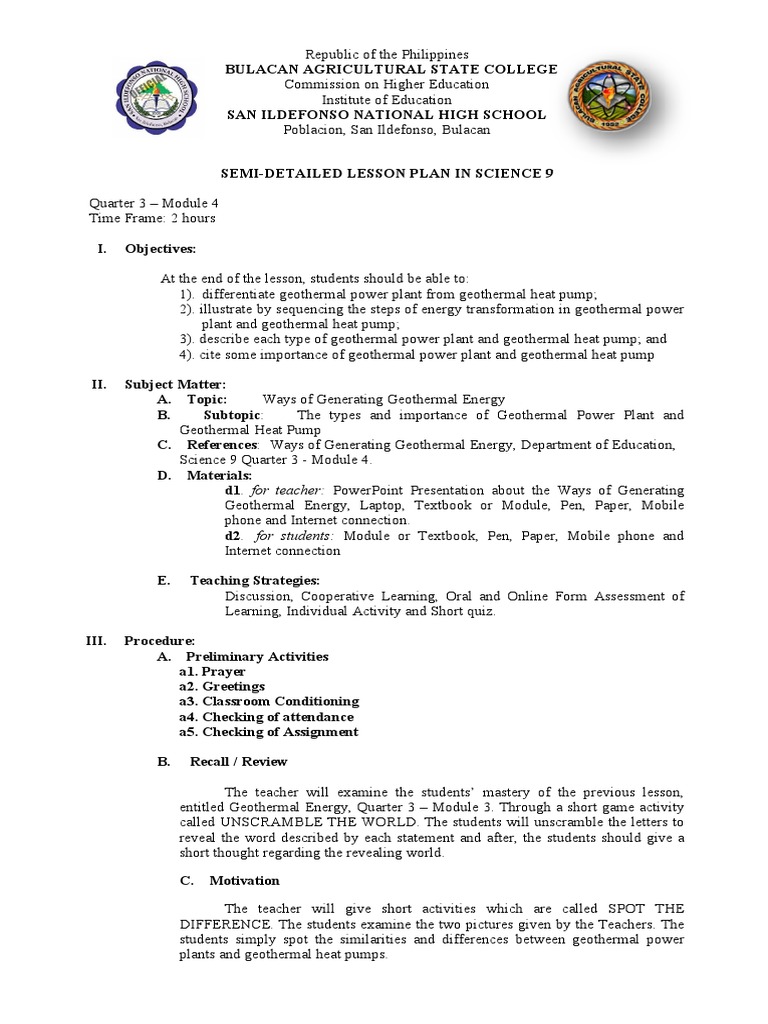 Q3M4-Semi Detailed Lesson Plan | PDF | Heat | Power Station