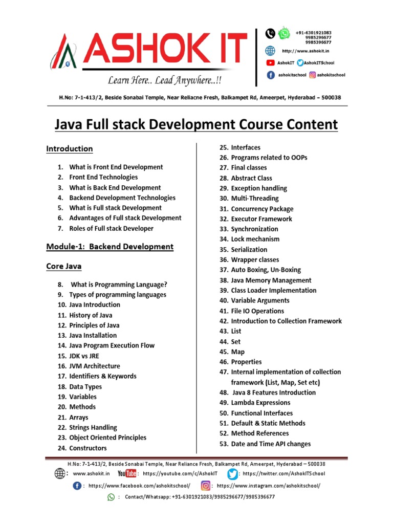 Java Full Stack Development Course Content | PDF