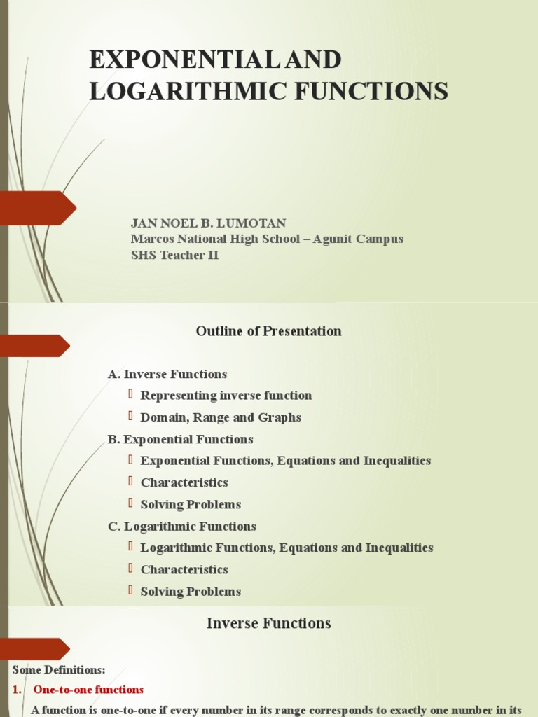 Exponential and Logarithmic Functions 1 | PDF | Function (Mathematics ...