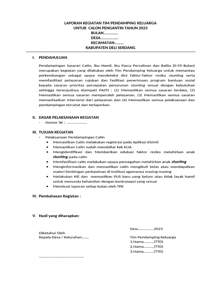 Contoh Laporan Kegiatan TPK 2023 | PDF