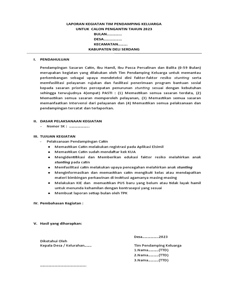 Contoh Laporan Kegiatan TPK 2023 | PDF