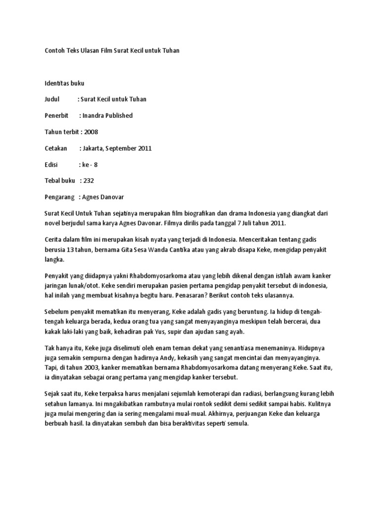 Ulasan Film "Surat Kecil untuk Tuhan" | PDF | Ilmu Sosial ...