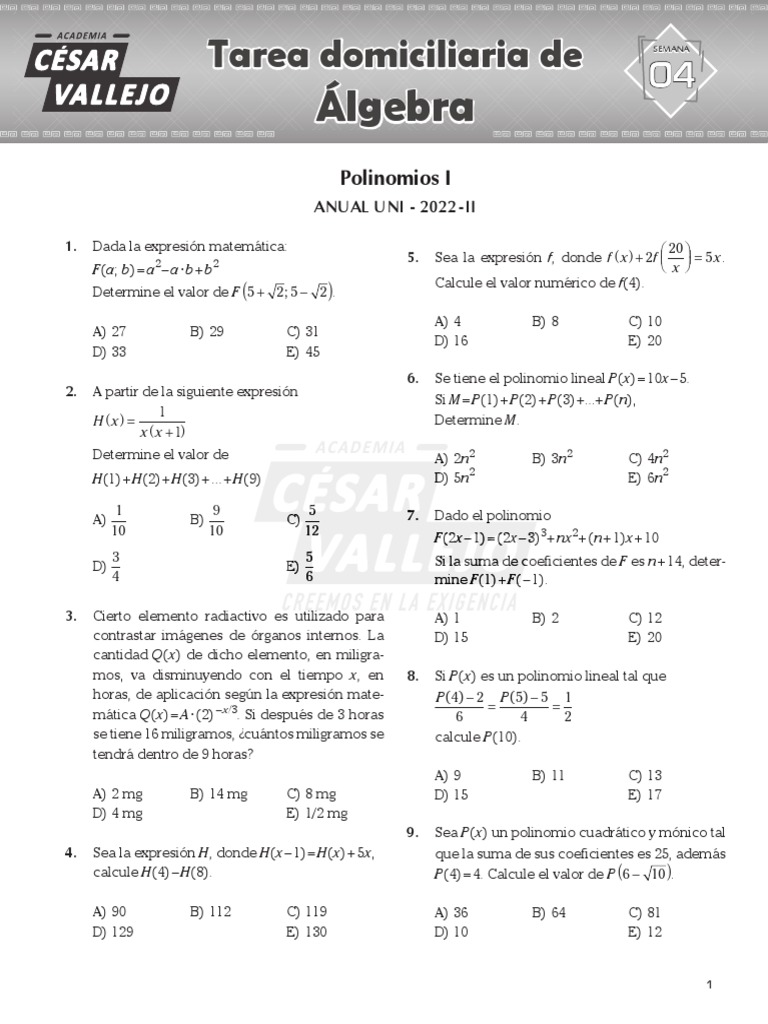 X AUNI Dom Sem4 | PDF | Matemáticas | Álgebra