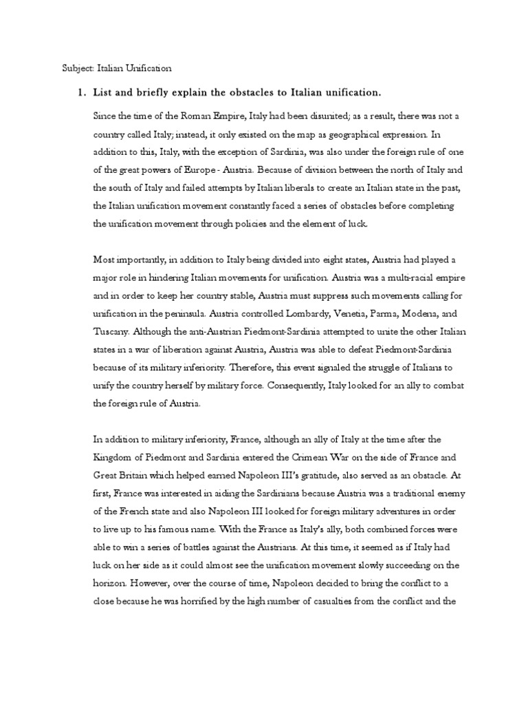 Italian Unification Homework PDF | PDF | Kingdom Of Italy | Italy