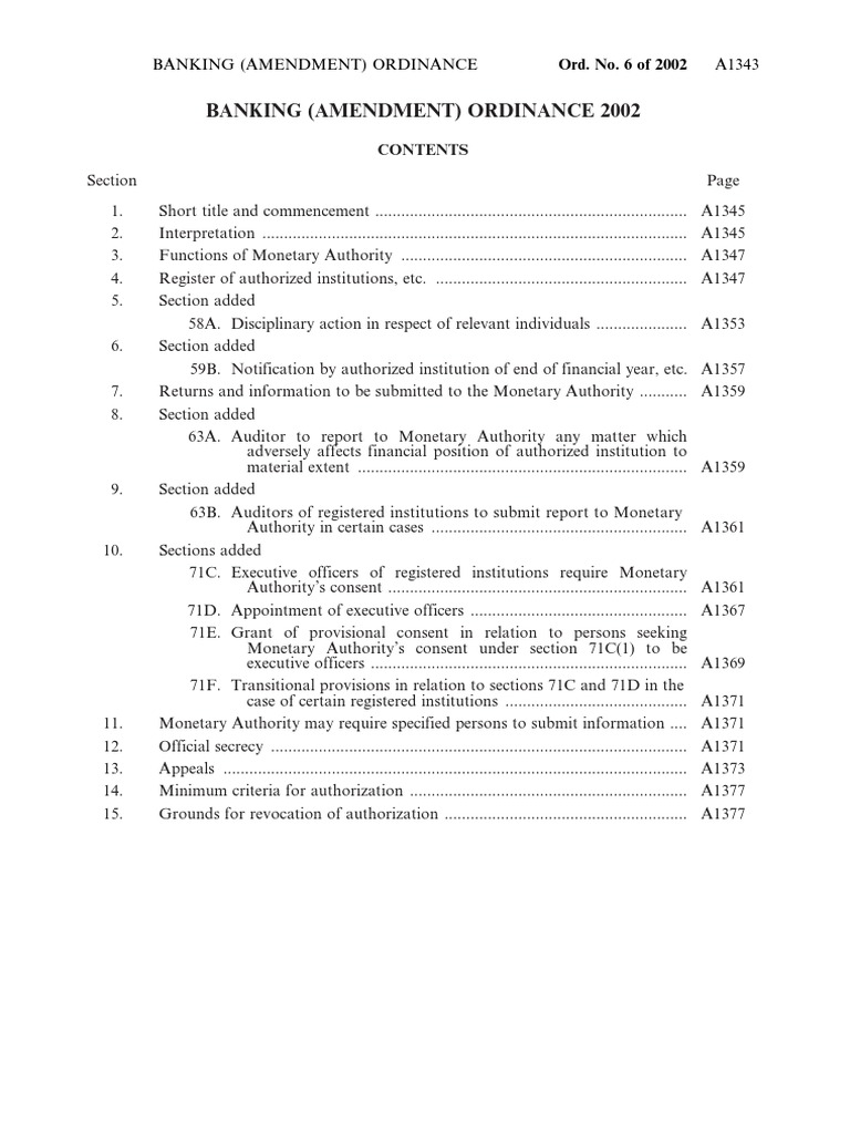 Banking Amendment Ordinance 2002 Overview | PDF | Fine (Penalty ...