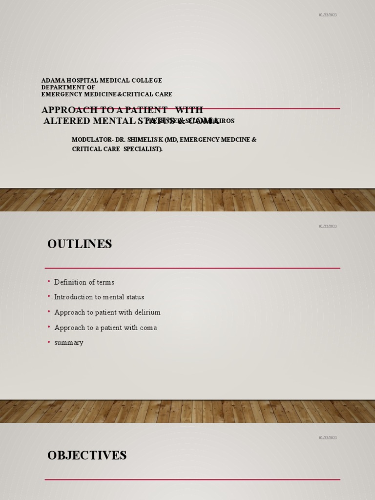 Approach To Patient With Altered Mental Status & Coma | PDF | Coma ...