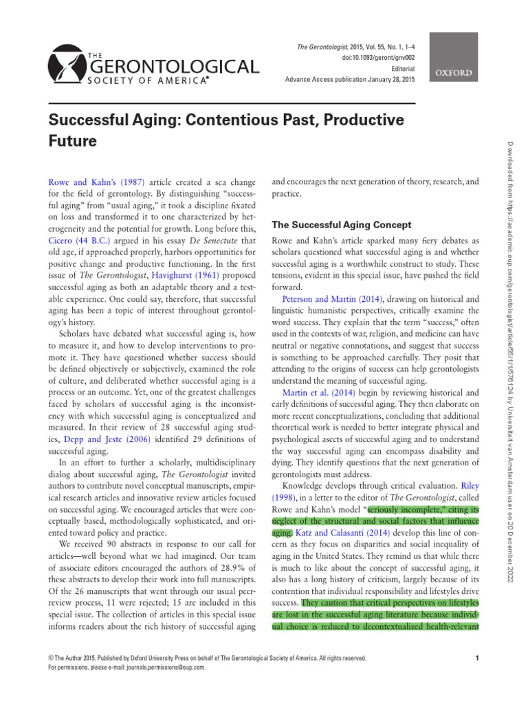 Successful Aging - Contentious Past, Productive Future | PDF | Ageing ...
