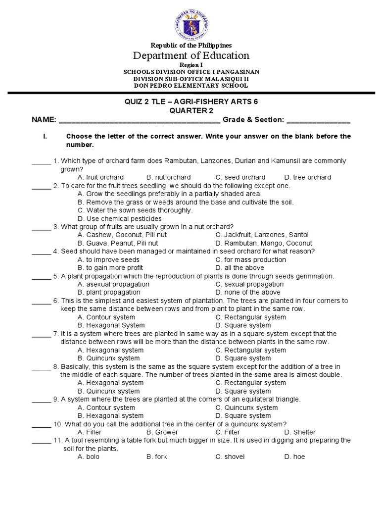 Epp 6 q2 Wk3-4 Quiz 2 | PDF | Grafting | Seed