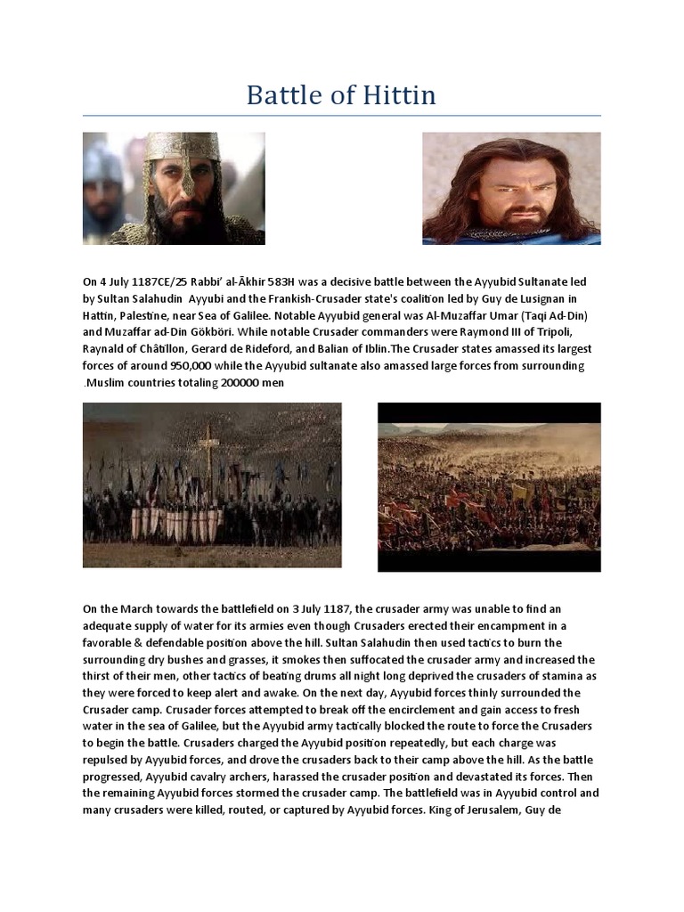 Battle of Hittin Sultan Salahudin Ayubi Vs Guy de Lusignan | PDF ...