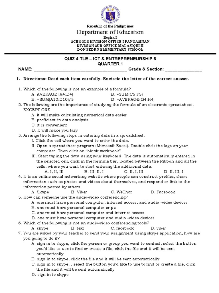 EPP 6 Q1 Quiz 4 | PDF | Spreadsheet | Computer File