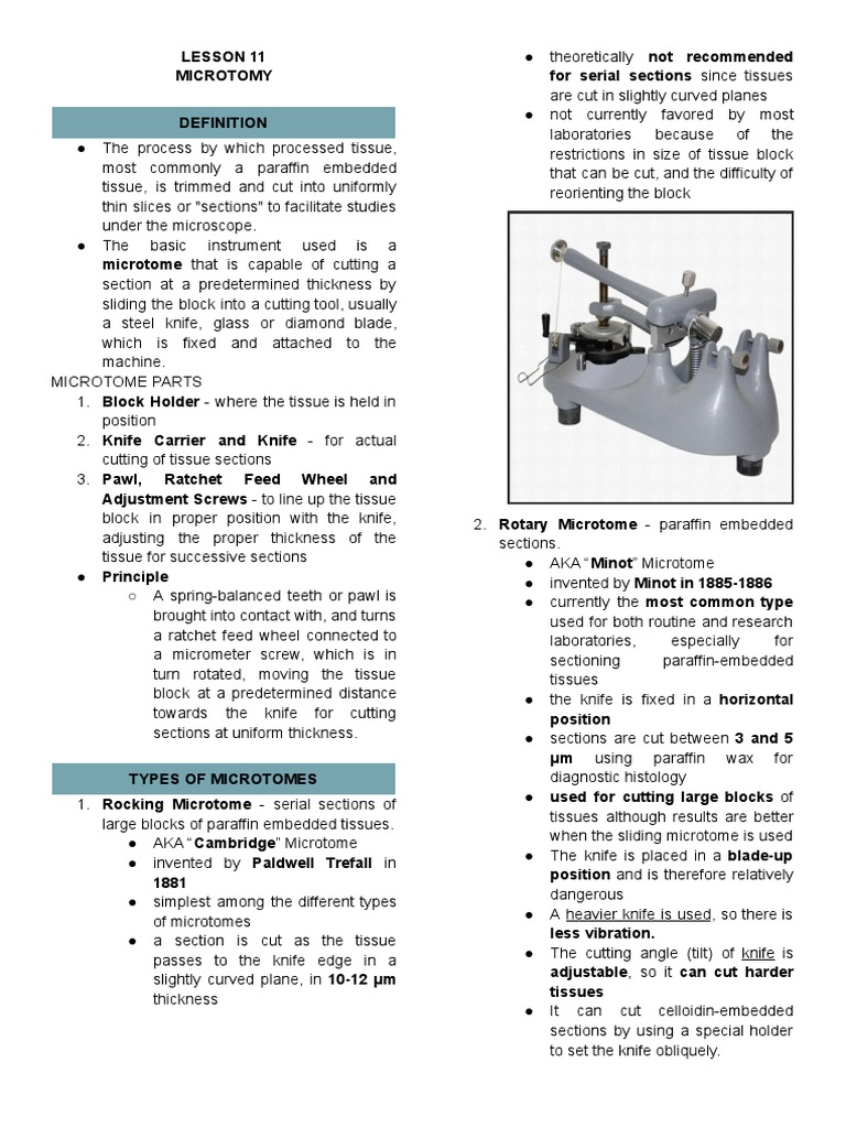 MEDT12 Lab - L11 (Trimming, Microtomy, and Sectioning) | PDF ...