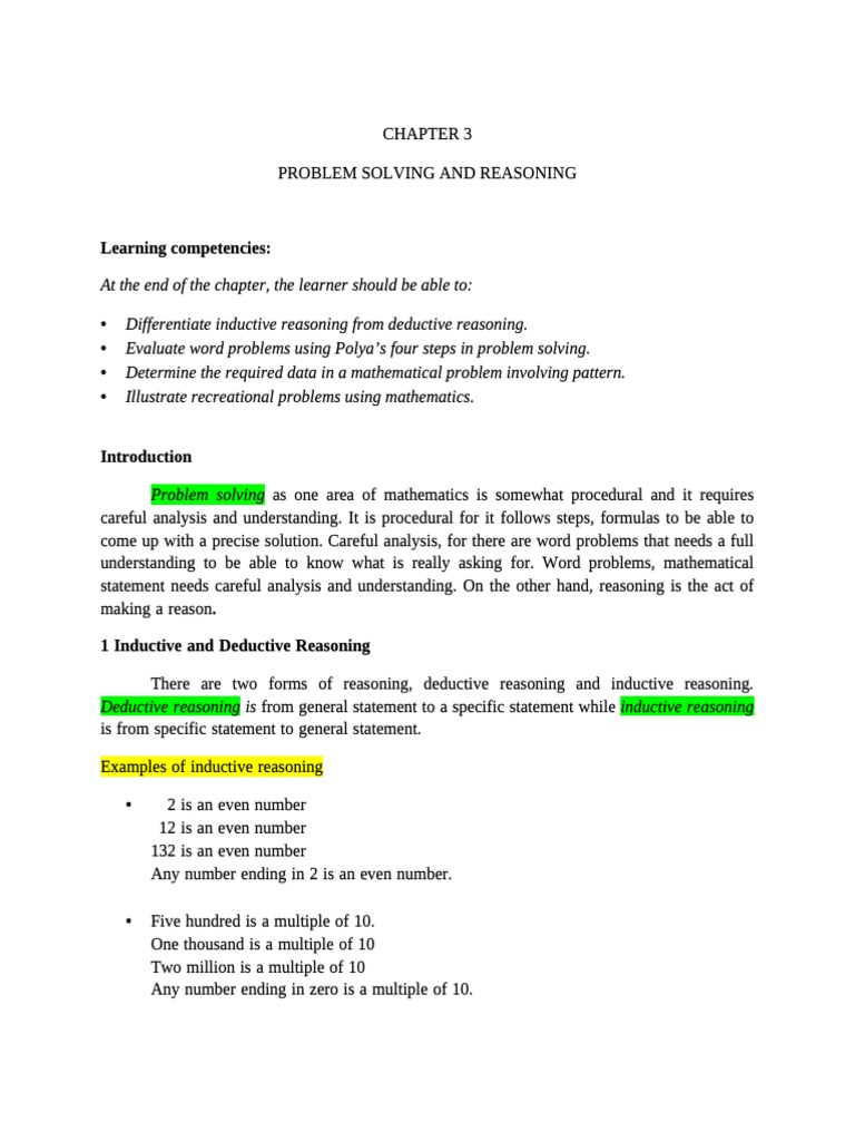 MFTMW Chapter 3 PROBLEM SOLVING AND REASONING | Download Free PDF | Numbers | Reason