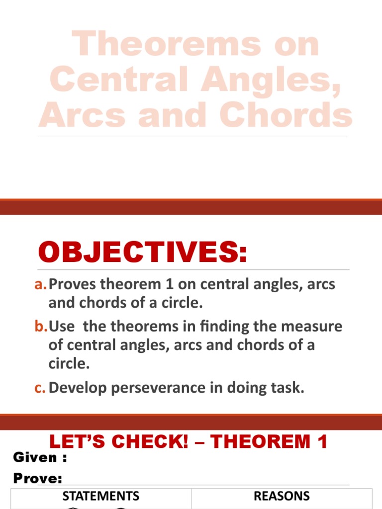 Central Angles, Arcs, and Chords Theorems | PDF | Science & Mathematics